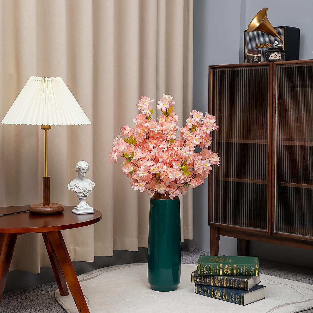 Floralsecret Artificial Cherry Blossom Flowers 4 Branches, 42.25 Inch in White Silk Cherry Blossom for Home Garden Wedding Table Centrepiece Party Event Spring Decor