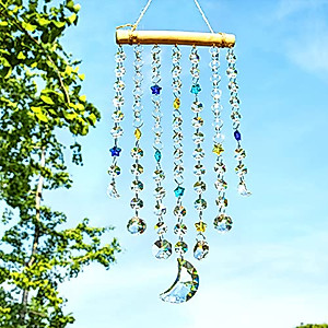 Crystal Moon Star Prism Suncatcher Rainbow Maker Pendant Window Garden Hanging Decoration Ornament Crystal Wind Chimes