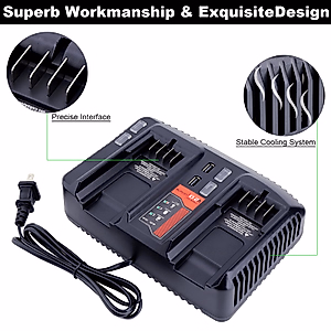 Lasica CMCB124 20V Charger Compatible with Craftsman V20 Series 20 Volt Lithium Batteries, V20 Dual Port, Replacement for Craftsman Battery Charger Station CMCB104 CMCB124