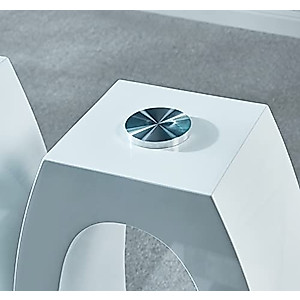 Henf 63" Contemporary Dining Table for 6, Tempered Glass Top Dining Room Table with High-Gloss Double Pedestal, Rectangle Dinner Table Kitchen Table Home Office Meeting Table (White)