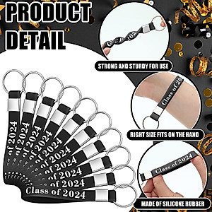 Kisston 30 Pcs Class of 2024 Graduation Keychains Silicone Rubber Keyring Graduation Bracelet Keychain for Graduation Party(Black)