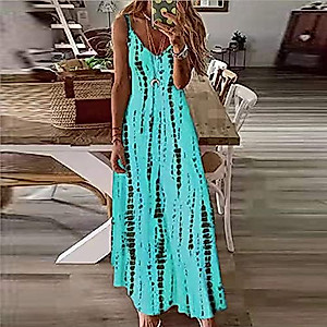 Prom Dresses for Women Women's Dresses Elegant Oversized Sleeveless Beach Vacation Dress Summer Floral Boho Long Maxi Sun Dresses Rave Outfits for Women Vacation Dresses for Women(E Sky Blue,X-Large)