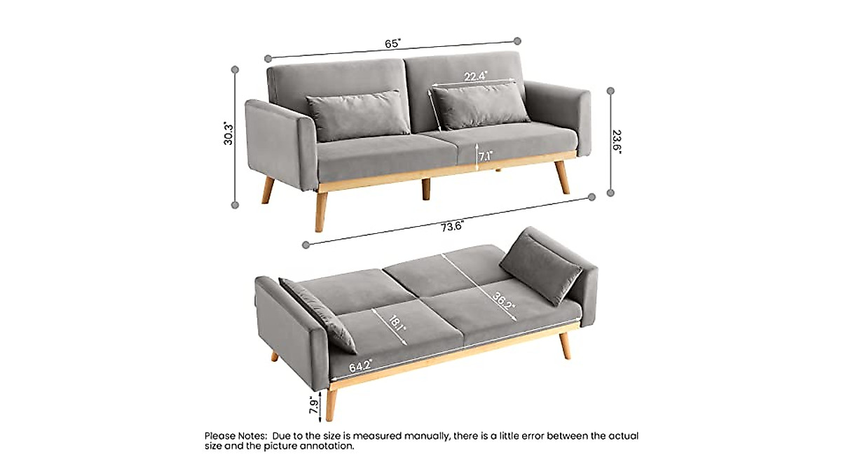 DKLGG Grey Velvet Futon Sofa Bed - Stylish & Versatile