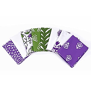Soimoi 8 Pc Fat Quarter Bundle - Asian Block Print 18"x 22" DIY Patchwork- 100% Cotton Pre-Cut Quilting Fabric (Green & Purple)
