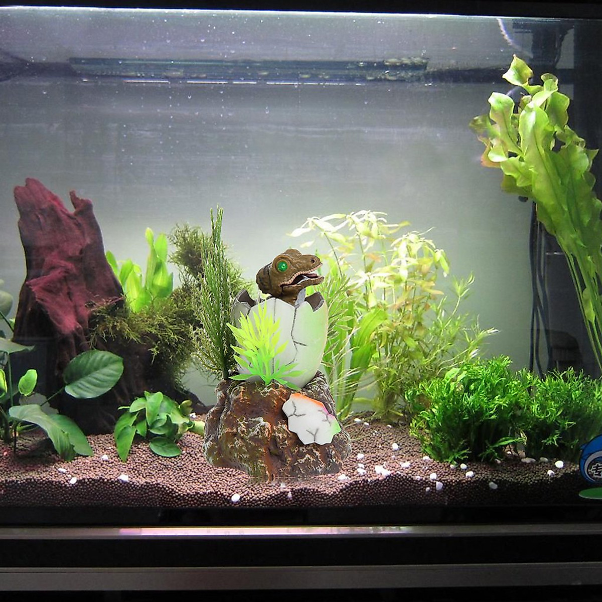 LOXGO Aquarium Decorations Small Ornaments Baby Dinosaur in Egg for Fish for Tank Aquatic Pet Supplies with Air Hose Aquarium Heater Light Thermometers Gravel Sand Decorations