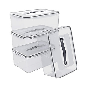 Ponpong 4 Packs Airtight Lid Food Storage Boxes Set, 15 Quart Plastic Food Storage Bin, Clear