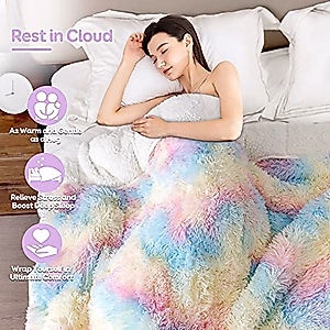 Cottonblue Faux Fur Weighted Blanket 15 lbs for Adult 48x72 Inches, Plush Shaggy Fluffy Throw Blanket Twin ​Size, Cozy Warm Furry Weighted Blanket for Couch Sofa Chair Home Decor, Rainbow