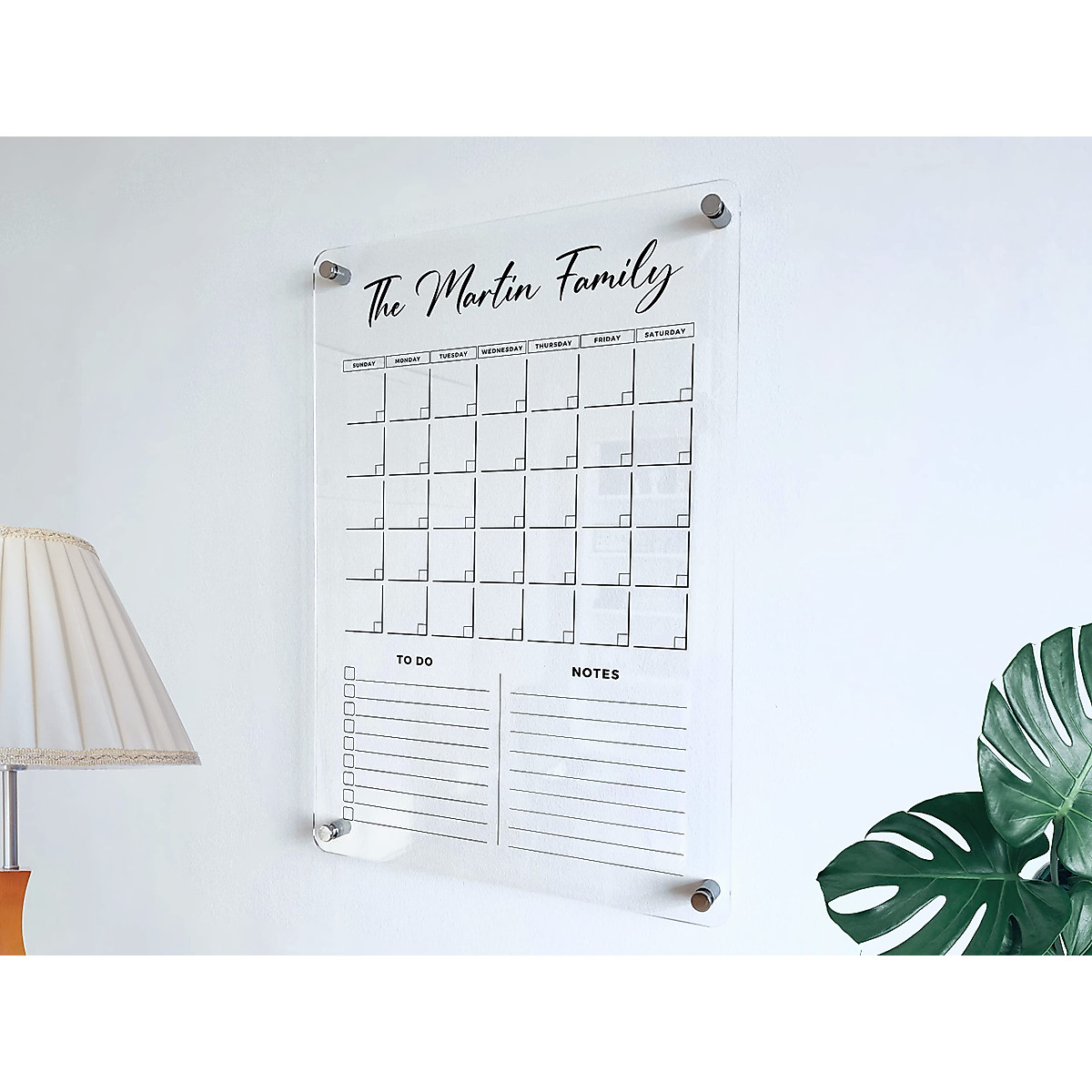 VERTICAL Acrylic Family Planner Wall Calendar - Personalized Dry Erase Board, Dry Erase Calendar, Monthly and Weekly Calendar, Transparent Calendar (20"x28", Standard Package)