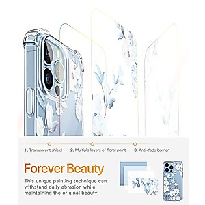 GVIEWIN for iPhone 13 Pro Case with Screen Protector & Camera Lens Protector, [10FT Military Grade Drop Protection] Clear Shockproof Slim Fit Floral Phone Case for Women Girls 6.1" (Hibiscus)