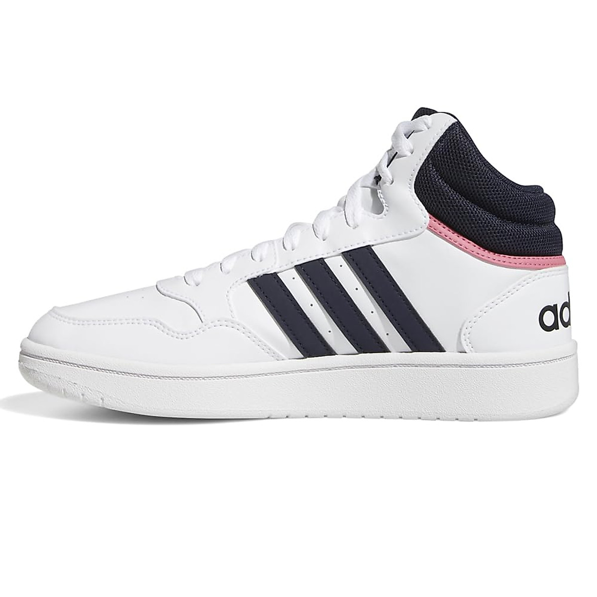 adidas Women's Hoops 3.0 Mid Basketball Shoe, White/Legend Ink/Rose Tone, 8.5