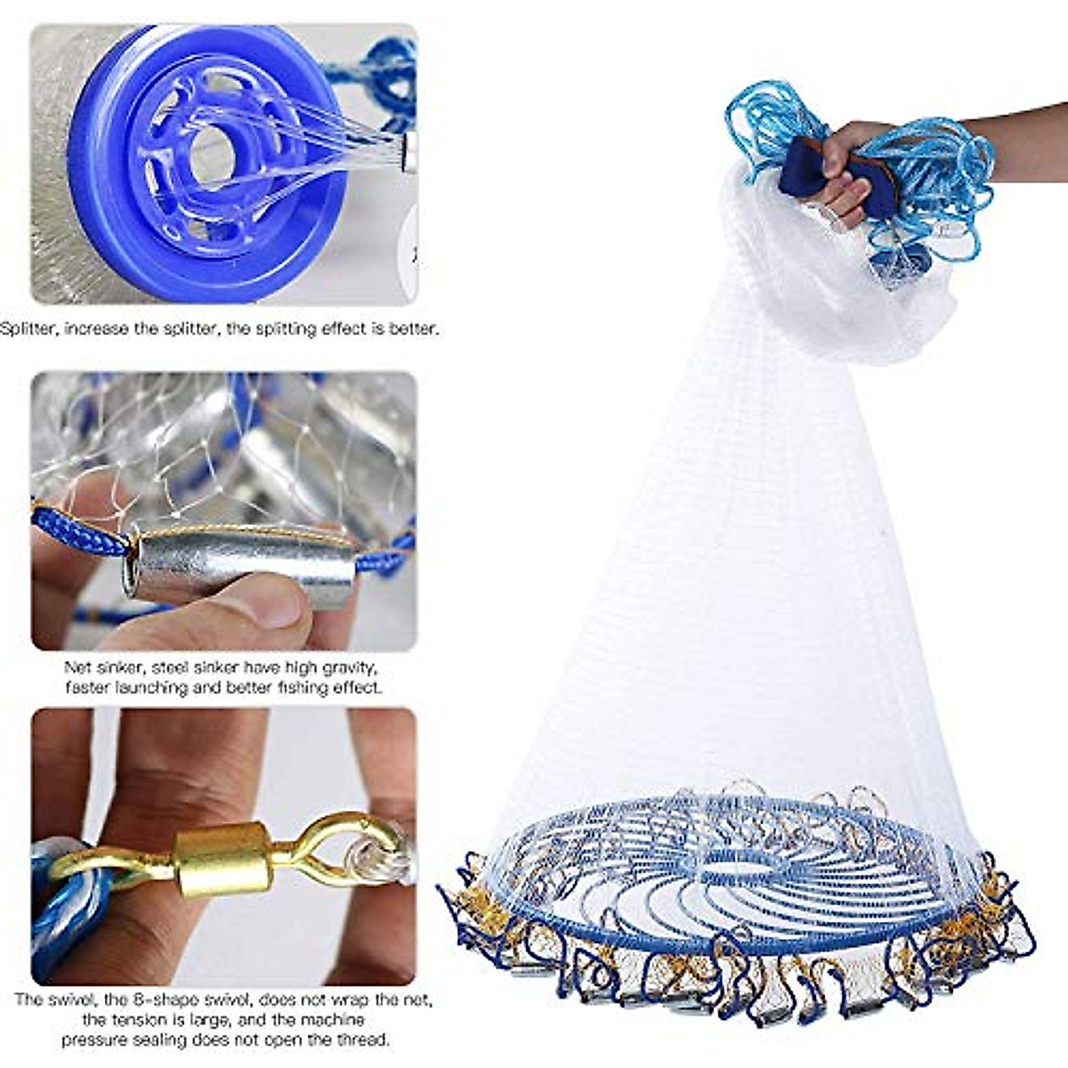Lawaia Throw Net Saltwater Fishing Cast Net Fishing Cast Net Casting Nets Throw Cast Net Hand Throw Fishing Nets,Size 4FT/5FT/6FT/7FT/8FT/9FT/10FT/11FT/12FT Radius Monofilament-7FT