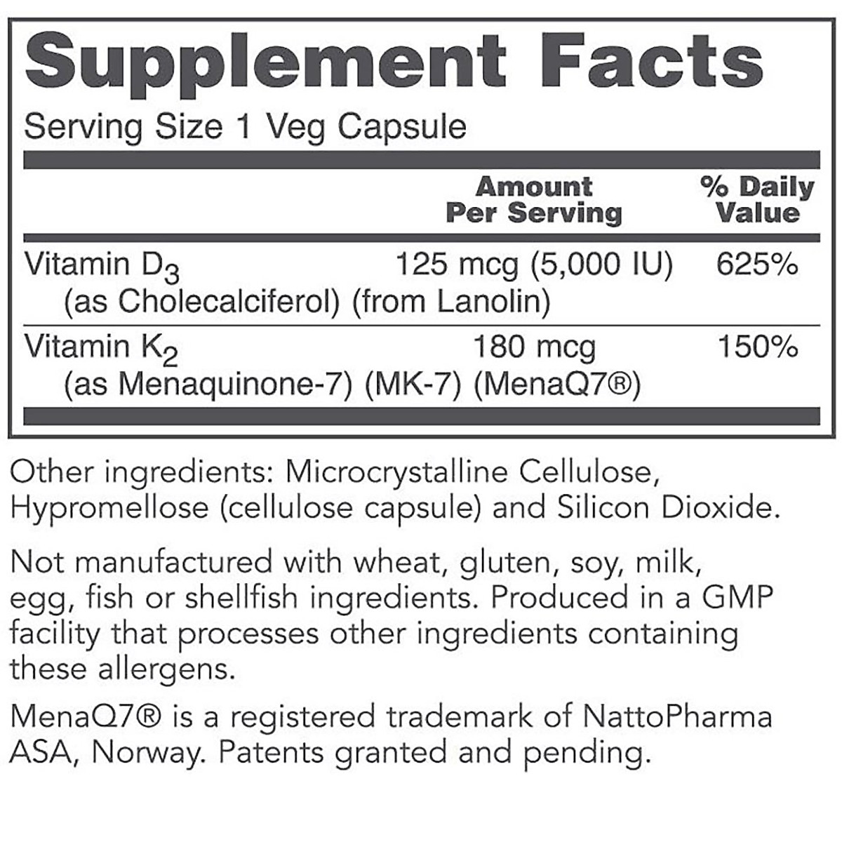 Protocol K2 MK-7 & D3 - Skeletal, Bone, Calcium Absorption & Heart Health Supplement* - for Teeth, Vascular & Immune System Health* - Non-GMO, Kosher, Halal, Soy-Free - 60 Veg Capsules