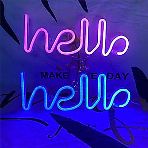 QiaoFei LED Hello Neon Word Sign Neon Letters Light Art Decorative Lights, Marquee Signs/Wall Decor for Christmas, Birthday Party, Kids Room, Living Room,Wedding Party Supplies(Blue Hello)