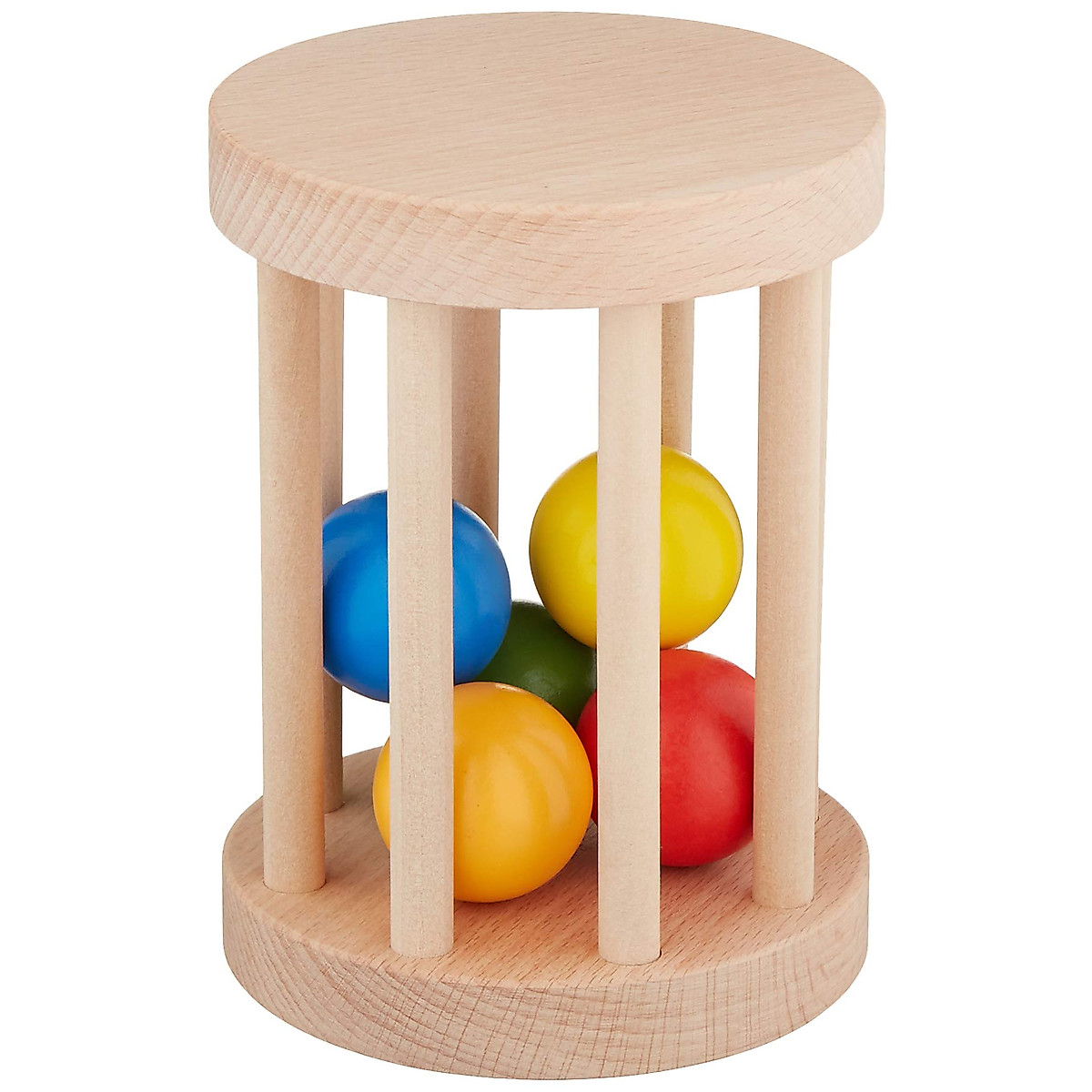 Montessori Ball Cylinder Rolling Drum - Wooden Rattle Rolling Toy - Crawling Toy for Babies 6-12 Months