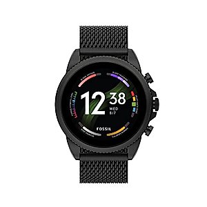 Fossil Unisex Gen 6 44mm Stainless Steel Mesh Touchscreen Smart Watch, Color: Black (Model: FTW4066V)