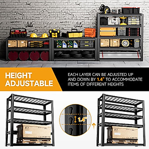 cynnda 5-Tier 48" W x 15.7" D x 72" H Garage Shelving Metal Storage Shelves 3000LBS Garage Shelving Heavy Duty Adjustable Shelving Unit Garage Racks for Storage Wide Utility Shelf (Black)