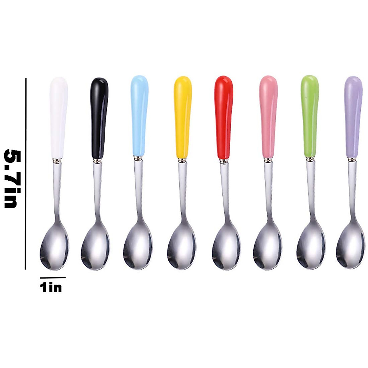 Goeielewe Set of 8 Dinner Spoons, Stainless Steel Iced Teaspoon with Ceramic Handle Soup Tablespoons Espresso Candy-Colored Coffee Spoons Mixing Spoon 5.7-Inch Long - Mixed Color