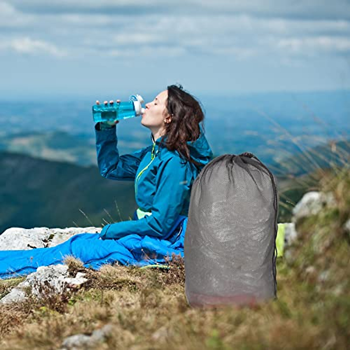 FAVOMOTO Ultralight Nylon Mesh Bags Sleeping Bag Ditty Sacks Clothes Storage Organizer for Travel Camp Home College Dorm Dirty Cloth 22.40X14.54X0.39in