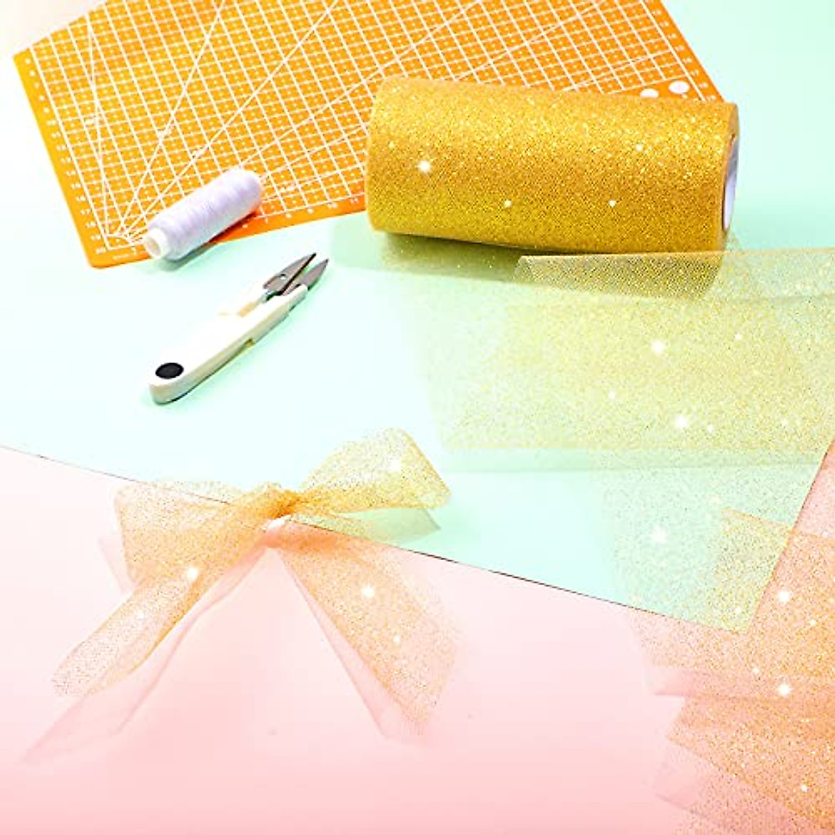 Outus Sparkling Christmas Glitter Tulle Roll Sparkling Tulle Ribbon 6 Inches by 25 Yards for Xmas Holiday Wedding Gift Wrapping Tutu Skirt, Birthday Baby Shower Party Decoration(Gold)