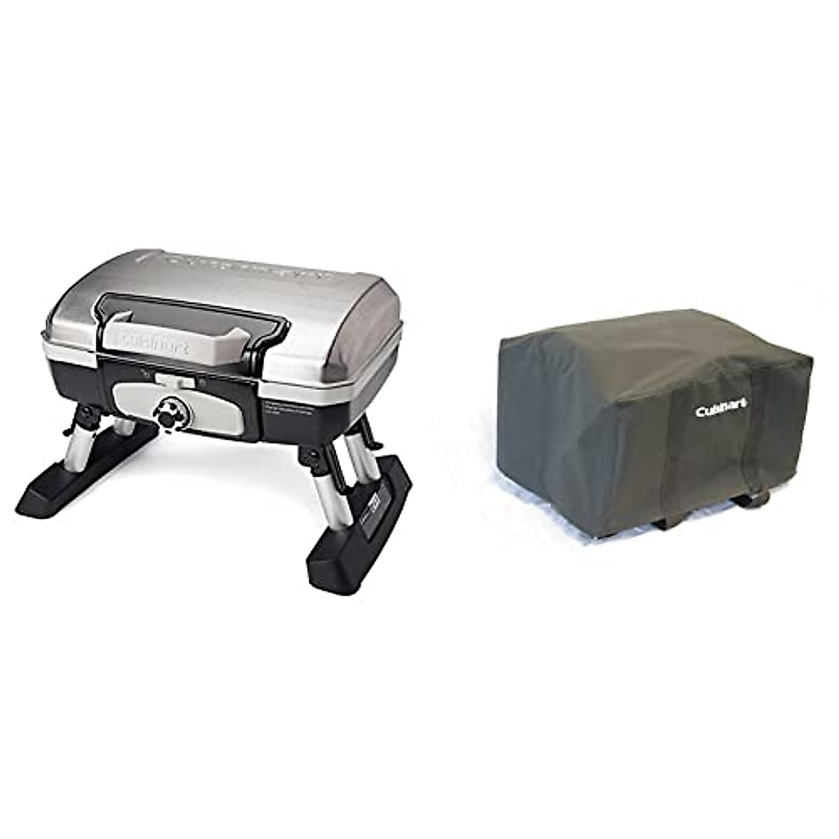 Cuisinart Grill Bundle - Petit Portable Propane Gourmet Tabletop Gas Grill (Stainless Steel) & Tabletop Grill Tote Cover