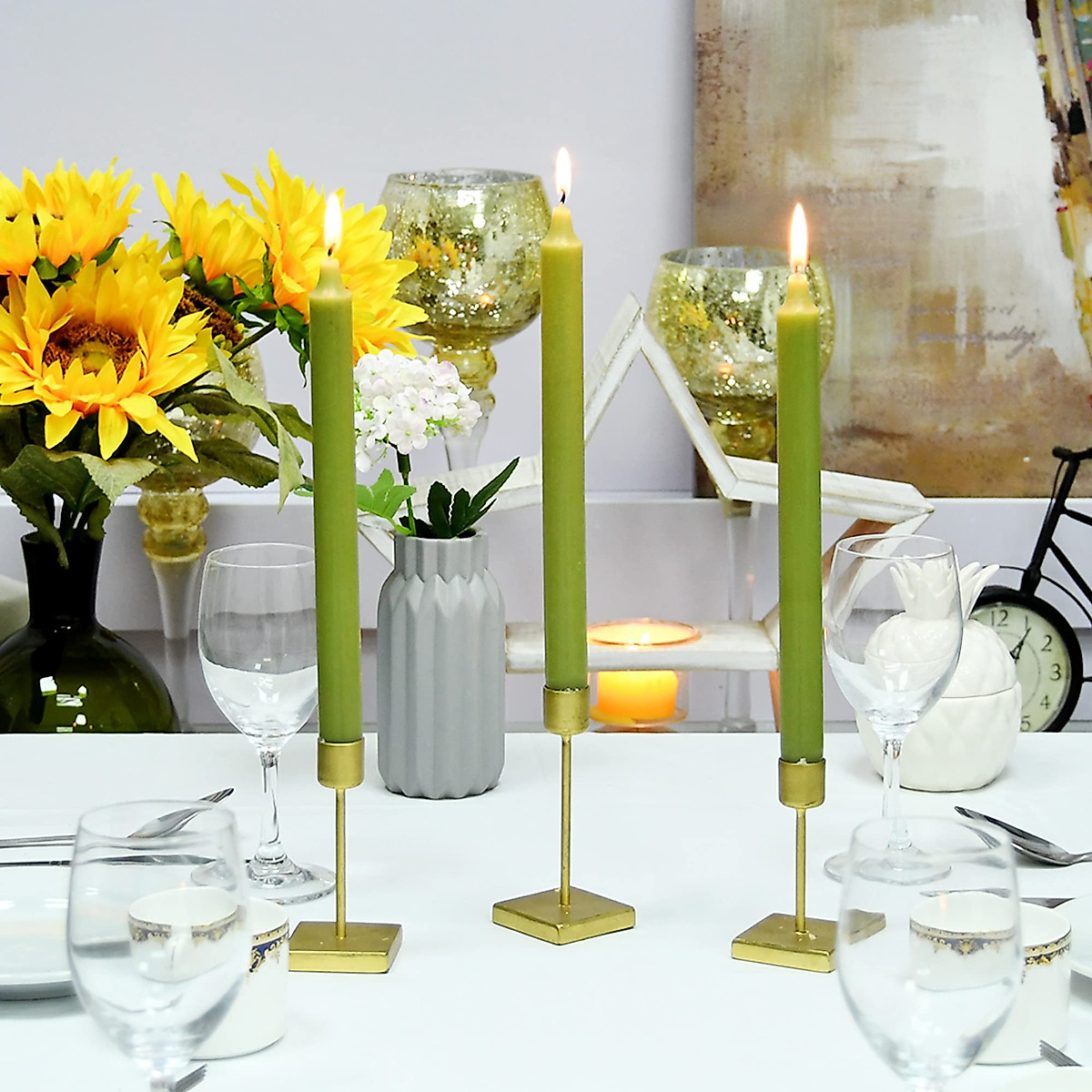 Zest Candle 12-Piece Taper Candles, 10-Inch, Sage Green Straight