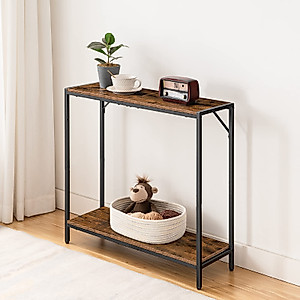 MAHANCRIS Console Table, 2-Tier Entrance Table, Behind Sofa Table, Industrial Style, Sturdy and Stable, for Living Room, Entryway, Foyer, Corridor, Office, Rustic Brown and Black CTHR27601