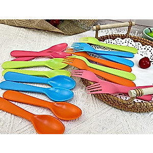 Jawbush 16 Pcs Kids Plastic Spoons, Reusable Toddler Utensils Kids Silverware Set with Bright Colors, Ideal for Travel School Lunch Box or Camping, BPA Free Kids Utensils Also for Adults