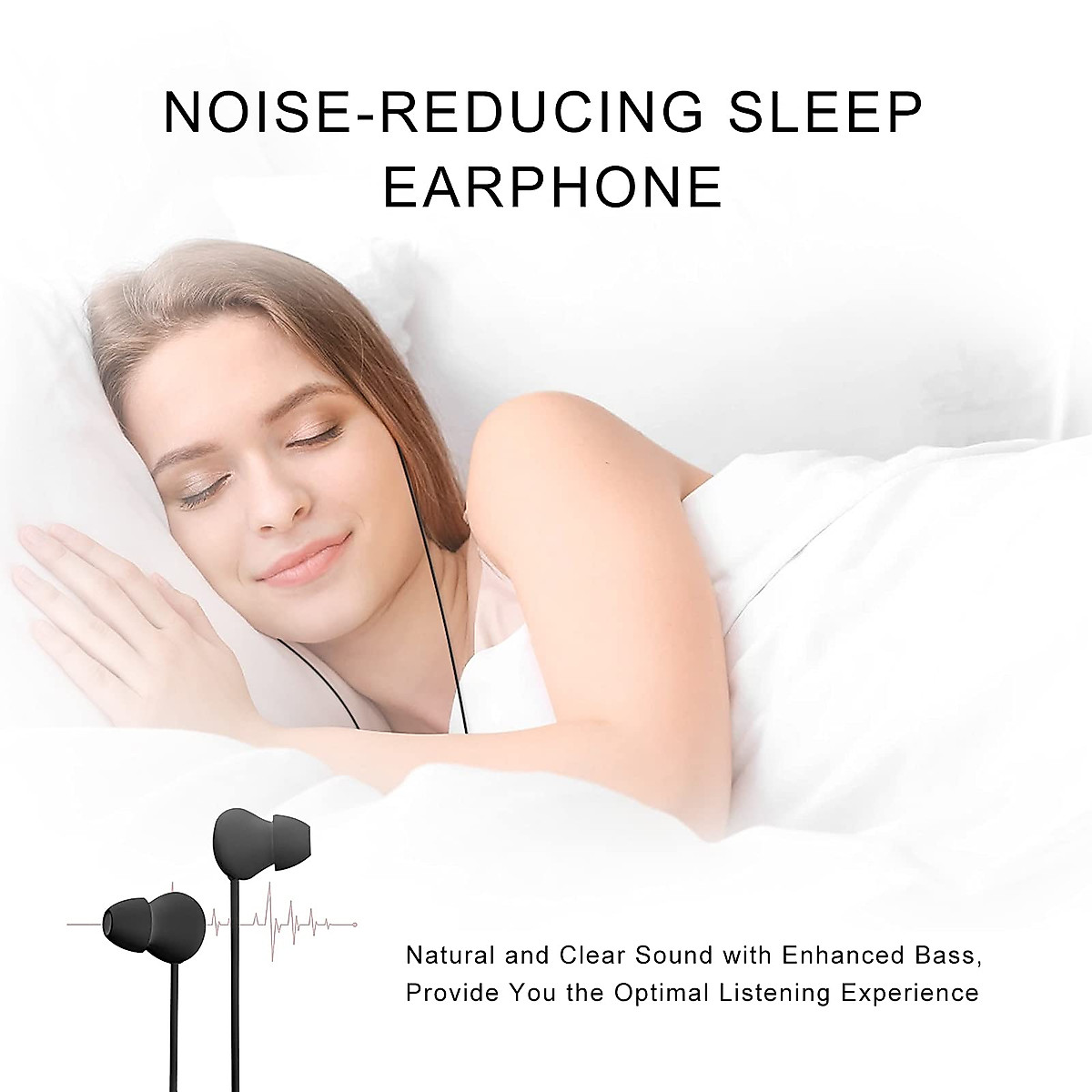 okcsc M16 Sleep Earbuds Noise Cancelling Wired Lightweight Ultra-Soft Silicone in-Ear Headphone Earplugs with Microphone & Volume Control Black