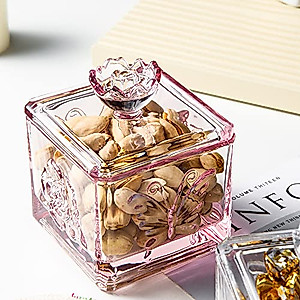 Gaolinci Roses & Butterflies Embossed Glass Candy Jar, Stained Glass Food Jar with Lid