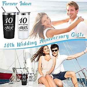 Cunhill 2 Pcs Wedding Anniversary Coffee Mug Being Mr/Mrs Always Right Present Set Anniversary Presents for Couple 20 oz Mug Tumbler with Lids for Grandparents Parents (10th Tumbler)