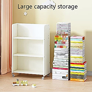 Bookshelf, 3-Tier Mobile Book Shelf, Large Capacity Display and Storage Bookcase, Double-Sided Use, Bookshelves for Living Room and Study Room, 63.2x30x96cm