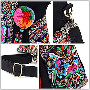 Embroidered Tassels Tote Shoulder Bag Casual Canvas Handbag Cross Body Bag