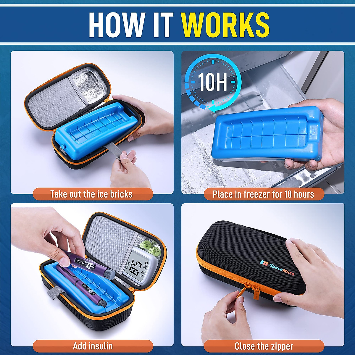 Insulin Cooler Travel Case for Diabetic Organize Medication Insulated Cooling Bag, Orange