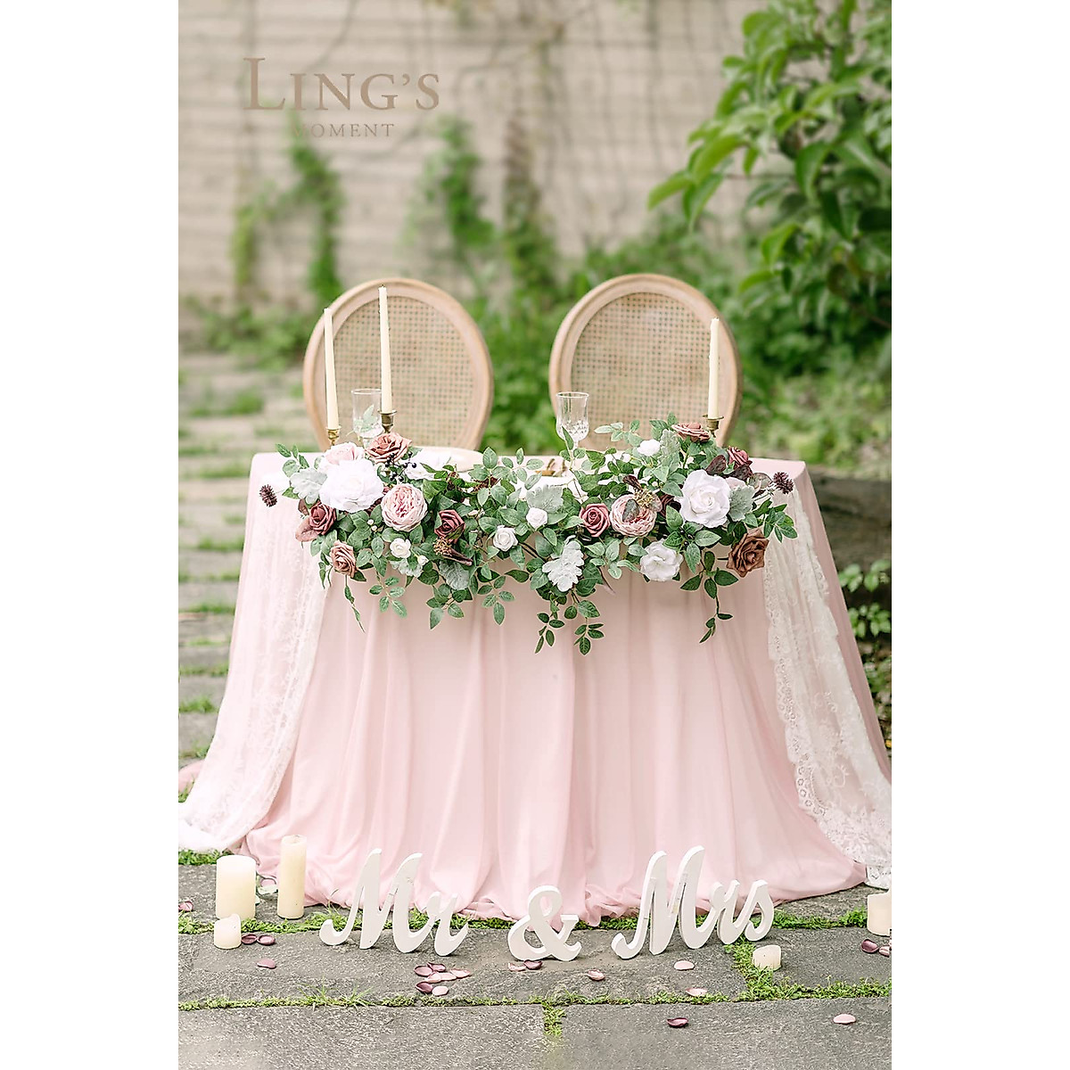 Ling's Moment 2PCS Dusty Rose Artificial Flower Garland Floral Swags Centerpieces Wedding Arch Flower Greenery Arrangements for Sweetheart Table Wall Window Home Garden Outdoor Decor Mauve
