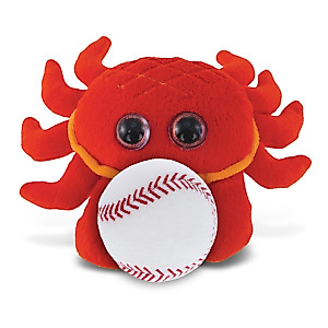 DolliBu Big-Eye Red Crab Stuffed Animal with Baseball Plush - Soft Huggable Crab, Adorable Plush Toy, Personalized Soft Plush Doll Animal Toy for Kids and Adults - 6 Inch