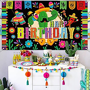 WATINC Mexican Fiesta Happy Birthday Backdrop Banner XtraLarge Mexico Cinco De Mayo Background May 5 Carnival Theme Party Decorations Supplies Photo Booth Props for Indoor Outdoor Wall 78 x 45 Inch
