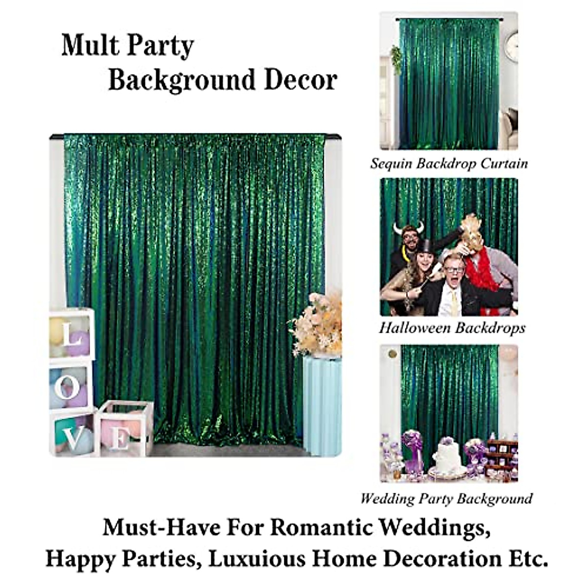 Sequin Backdrop Curtain 4FTx7FT Colorful Green Glitter Sequin Backdrop Wedding Ceremony Backdrop Sequin Shimmer Wall Background Baby Shower Background (4FTx7FT, Colorful Green)