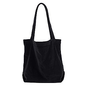 TCHH-DayUp Large Corduroy Tote Bag for Women Girl Casual Work Shoulder Handbags Simple Canvas Purse Black