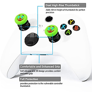 Playrealm FPS Thumbstick Extender &Texture Rubber Silicone Grip Cover 2 Sets for Xbox Series X/S & Xbox One Controller(Joker Green)