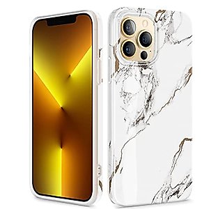 GVIEWIN for iPhone 13 Pro Max Case, Marble Soft TPU Shockproof Protective Case, Ultra Slim Thin Glossy Stylish Phone Cover, 6.7" 2021(White/Gold)