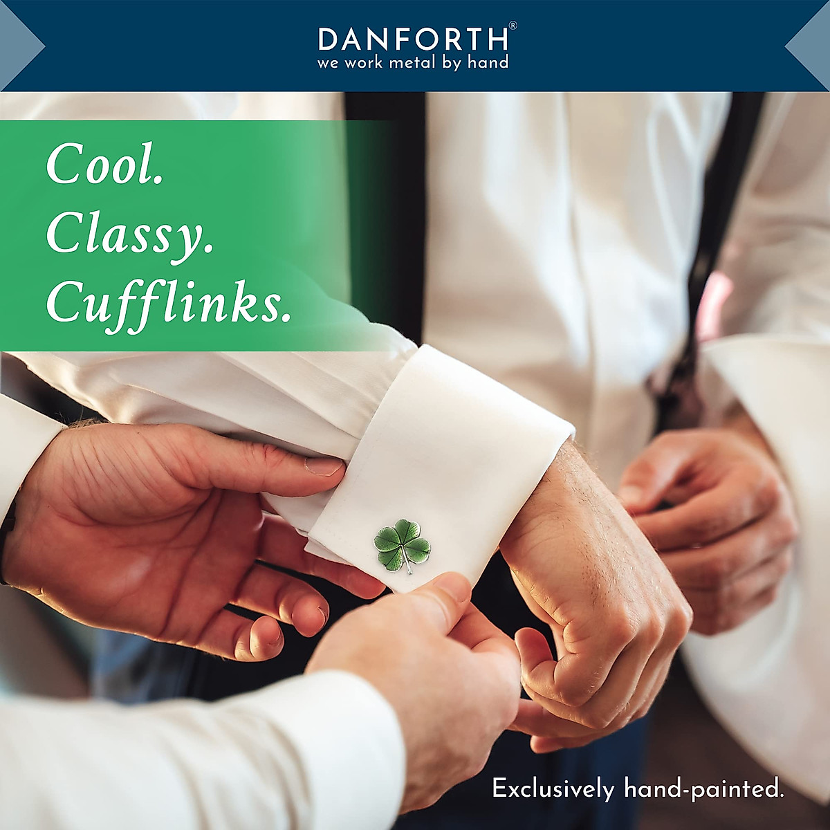 Danforth Four Leaf Clover Cufflinks – Handcrafted Green Clover Pewter Cufflinks – Made In USA