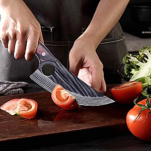 tatakook Butcher Knife for Meat Cutting,Hand Forged Viking Knife with Sheath,Caveman Knives Camping knife for Kitchen,Meat Cleaver Boning Knife (color 2)