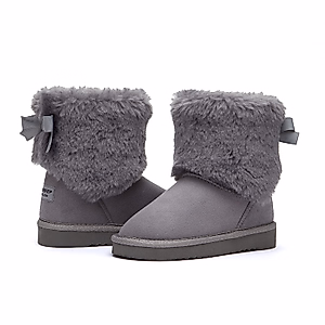 Weestep Girls Toddler Little Kid Warm Fur Winter Ankle Flat Snow Boot(6 Toddler, Fur Grey)