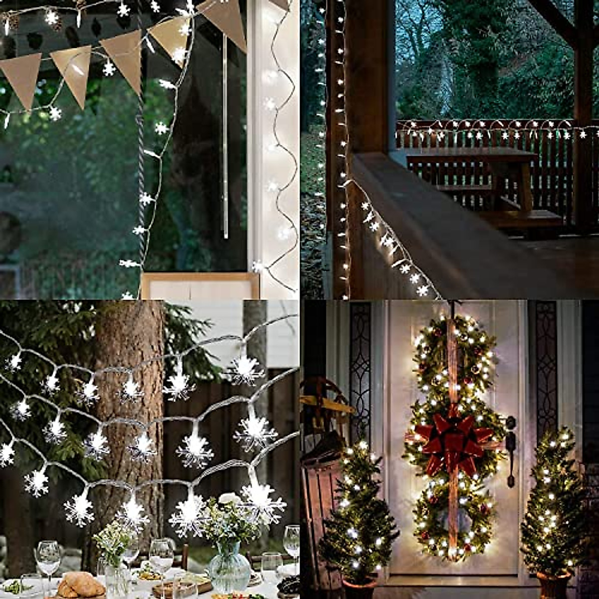 Auxiwa Christmas Decorations Lights 100 LED Snowflake Waterproof White String Light for Indoor Outdoor Xmas Small Room Bedroom Office Bulk Patio Yard Holiday New Year Party Decor