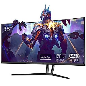 Fiodio 35” Ultra Wide QHD 21:9 Gaming Monitor, with Adaptive Sync, 120Hz Refresh Rate, Picture in Picture, By sRGB 99%, 2xHDMI 2xDisplay Ports, R1800, 3440*1440P, (DP Cable Included), Black (V3L6W)