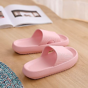 Pumi-geous Womens Slides sandals And Mens Cloud Slippers Comfort Thicken Sole EVA Non Slip Sandals For Bathroom Indoor&Outdoor, Black, 5.5-6.5 Women/5-6 Men