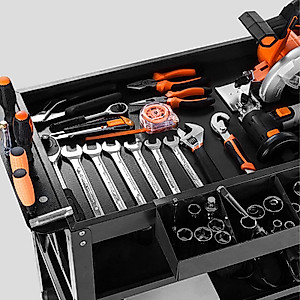 Rolling Tool Cart,3 Tier Heavy Duty Mechanic Tool Storage Cart on Wheels,Side Pegboard kit and Lockable System, 14 Hooks, 300lbs Load Capacity, for Garage Warehouse Workshop Repair Shop (Black)