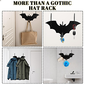 MUOUAKATE Goth Hat Rack for Baseball Caps Bat Wall Mount Hat Storage Organizer with 3 Multi-Purpose Metal Hooks Fit 30+ Caps, Hat Display Holder for Closet, Door, Halloween Gothic Home Decor, Black
