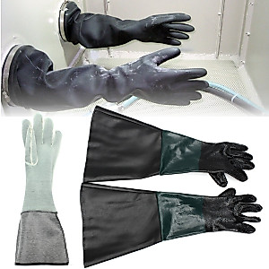 Jewboer 23.6" Rubber Sandblast Cabinet Gloves,Sandblasting Sand Blaster Gloves for Sandblaster Blast Abrasive Cabinet