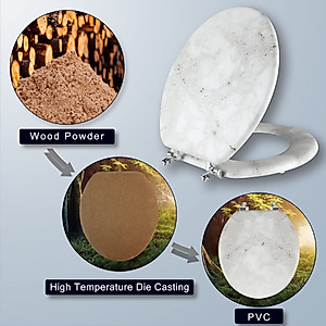 Round Marble Toilet Seat Natural Wood Toilet Seat with Zinc Alloy Hinges, Easy to Install also Easy to Clean, Anti-pinch Wooden Toilet Seat by Angol Shiold (Round, Gray)